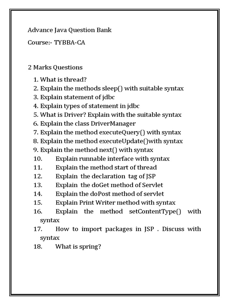 Advance Java Question Bank Pdf Dynamic Web Page Computing