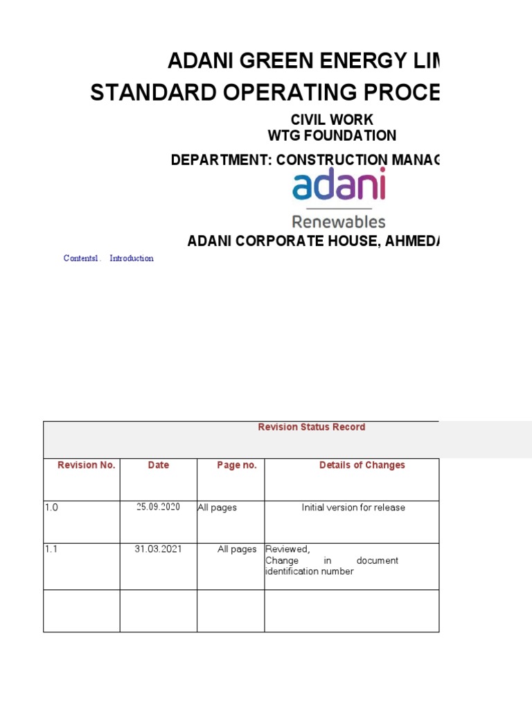 IMS-PROJ-WIND-SOP-404-Civil Work - WTG Foundation | PDF | Concrete | Cement