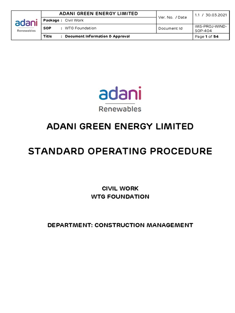 IMS-PROJ-WIND-SOP-404-Civil Work - WTG Foundation PDF | PDF