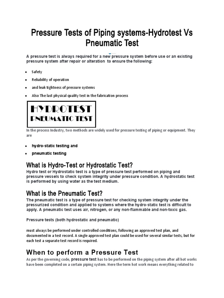 Pressure Tests of Piping Systems | PDF | Mechanical Engineering ...