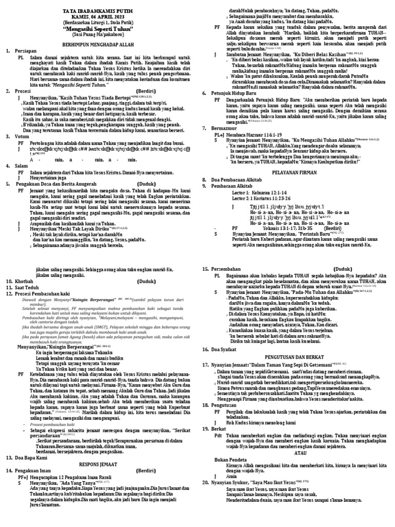 Liturgi Model 1 Kamis Putih 6 April 2023 Pdf