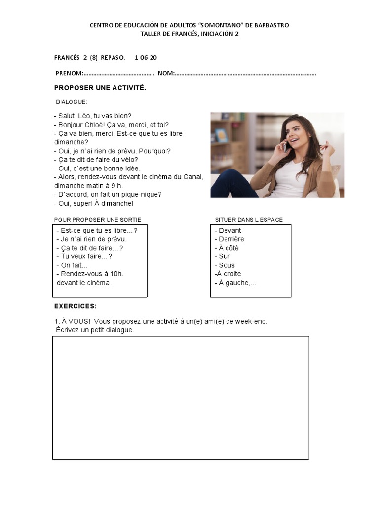 Activités et dialogues en français A2 | PDF | Divertissement | Sports ...