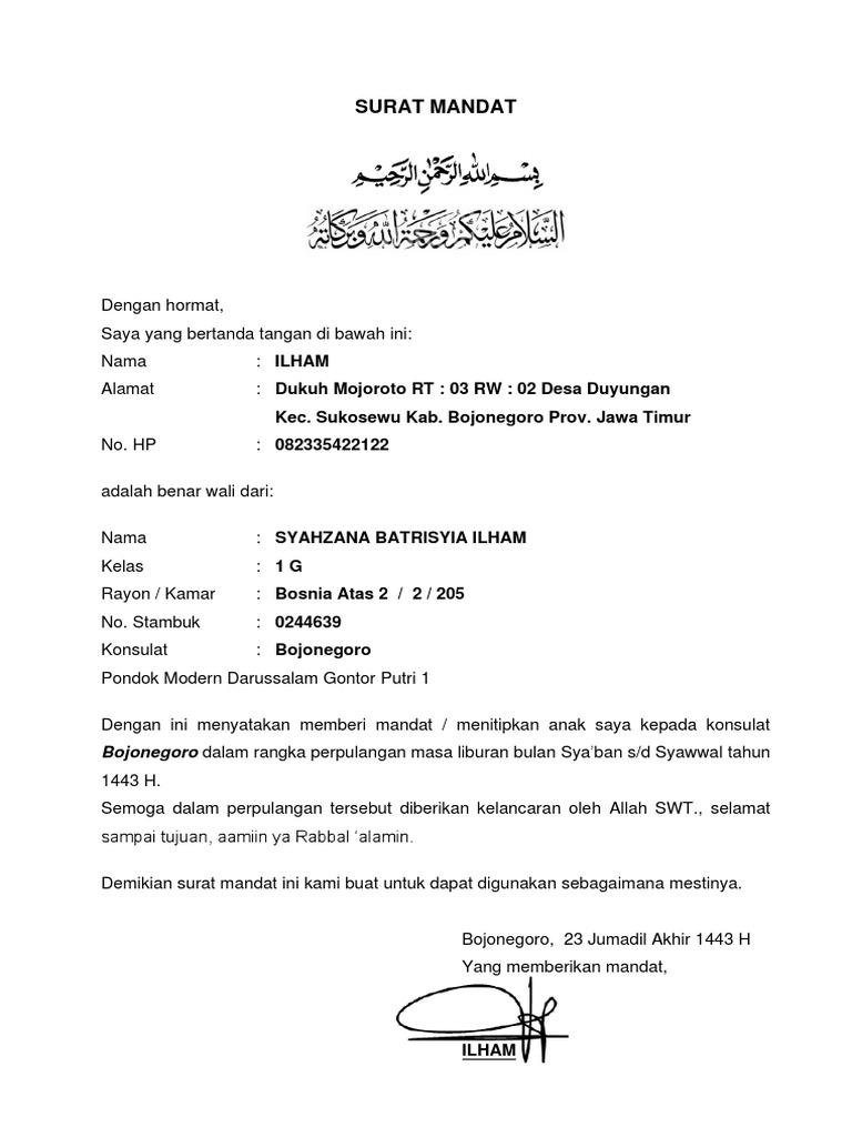 Surat Mandat Perpulangan | PDF