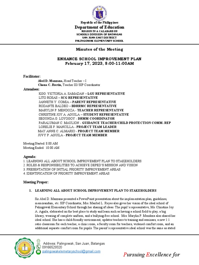 MINUTES OF THE MEETING (SIP 2022-2025).docx | PDF