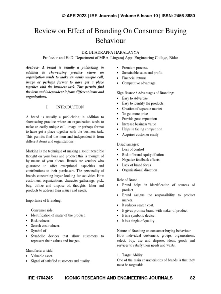 Review On Effect of Branding On Consumer Buying Behaviour | PDF | Brand | Attitude (Psychology)