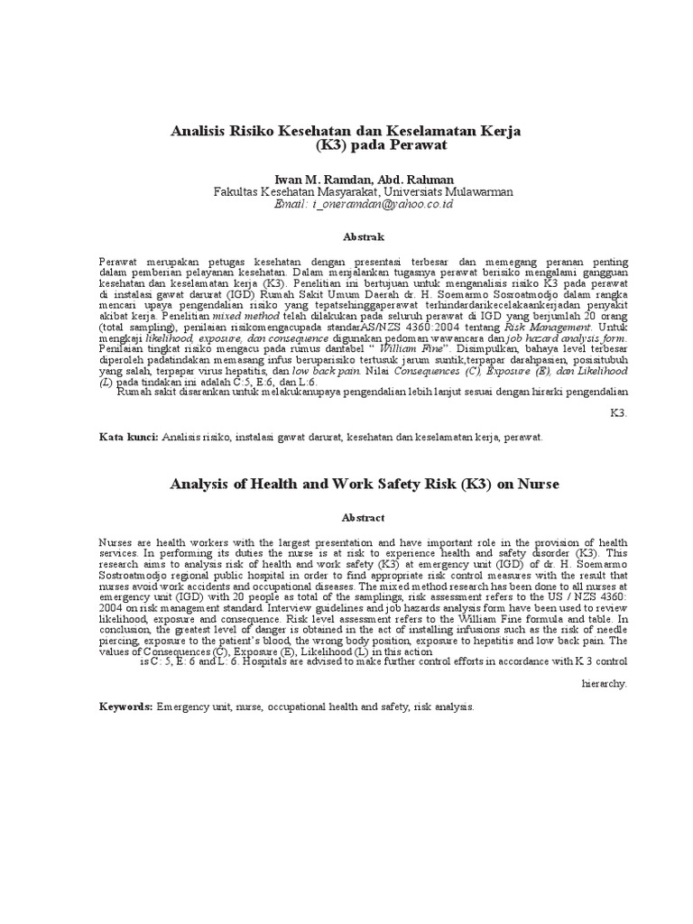 Analisis Risiko Kesehatan Dan Keselamatan Kerja K3 | PDF