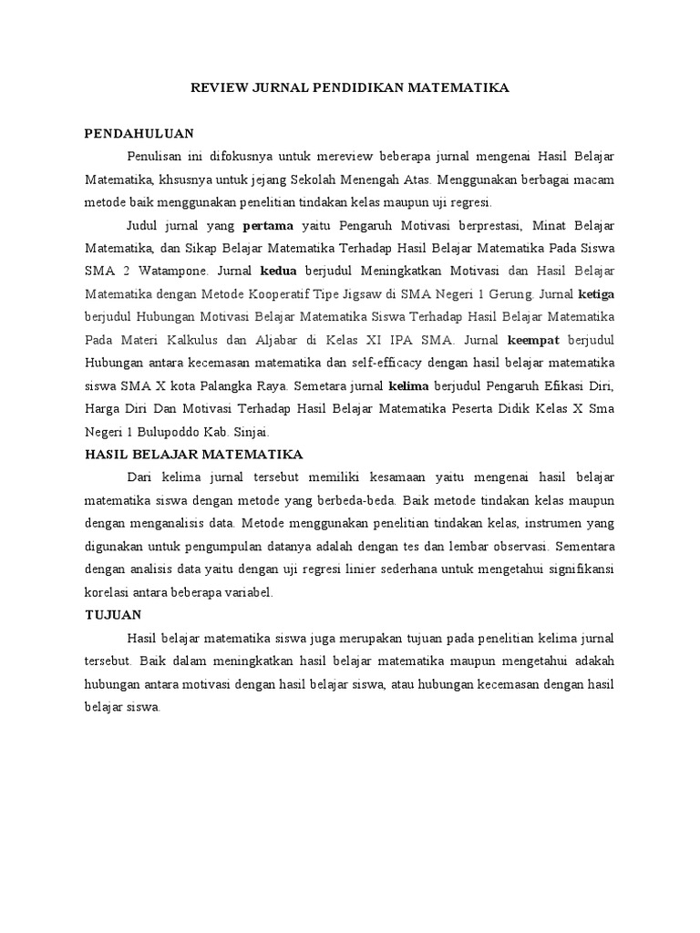 Review Jurnal Hasil Belajar Matematika | PDF | Career & Growth | Wellness
