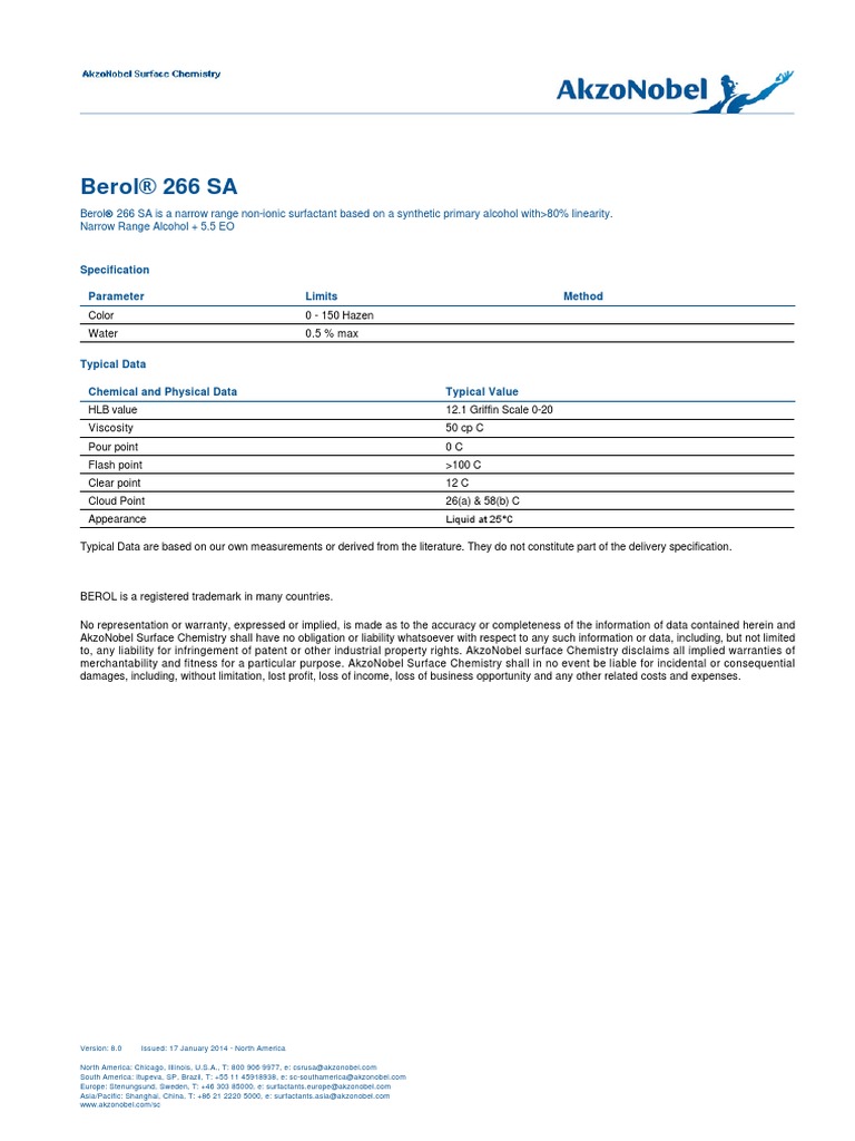 PDS Berol® 266 SA | PDF | Chemistry | Physical Sciences