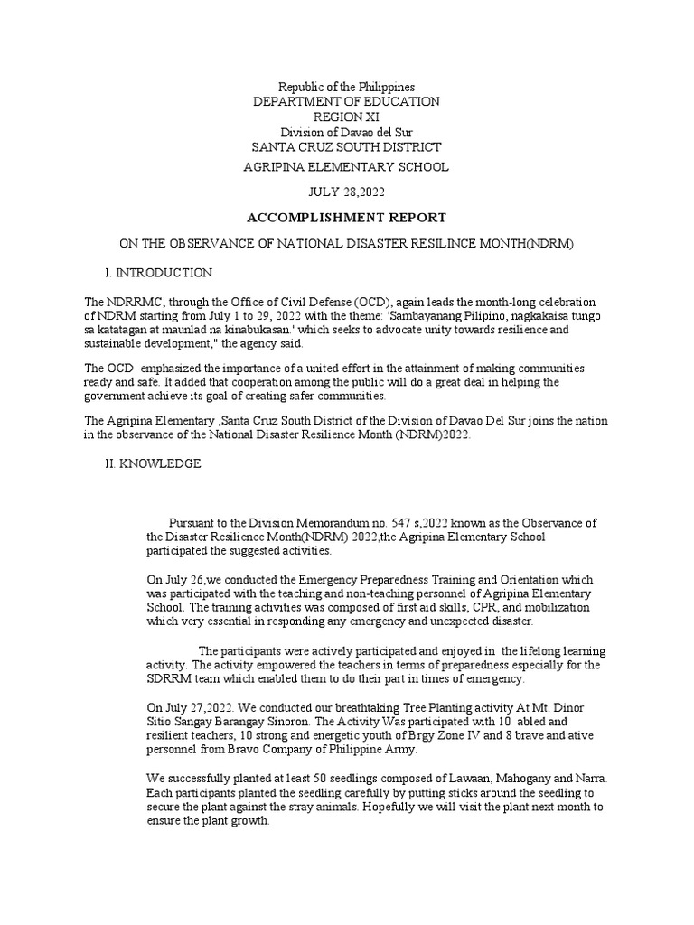 DRRM Report | PDF | Psychological Resilience