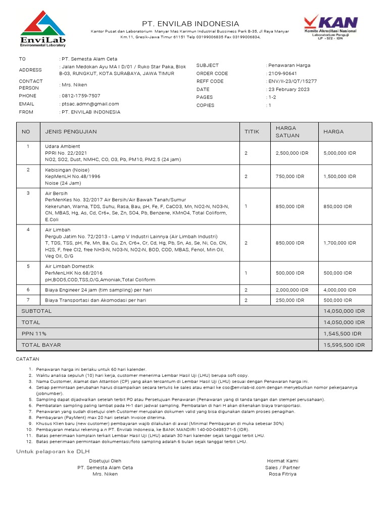 QUOT 15277 - CODE - 21O9-90641 - 1677144594 - PT. Semesta Alam Ceta PDF | PDF