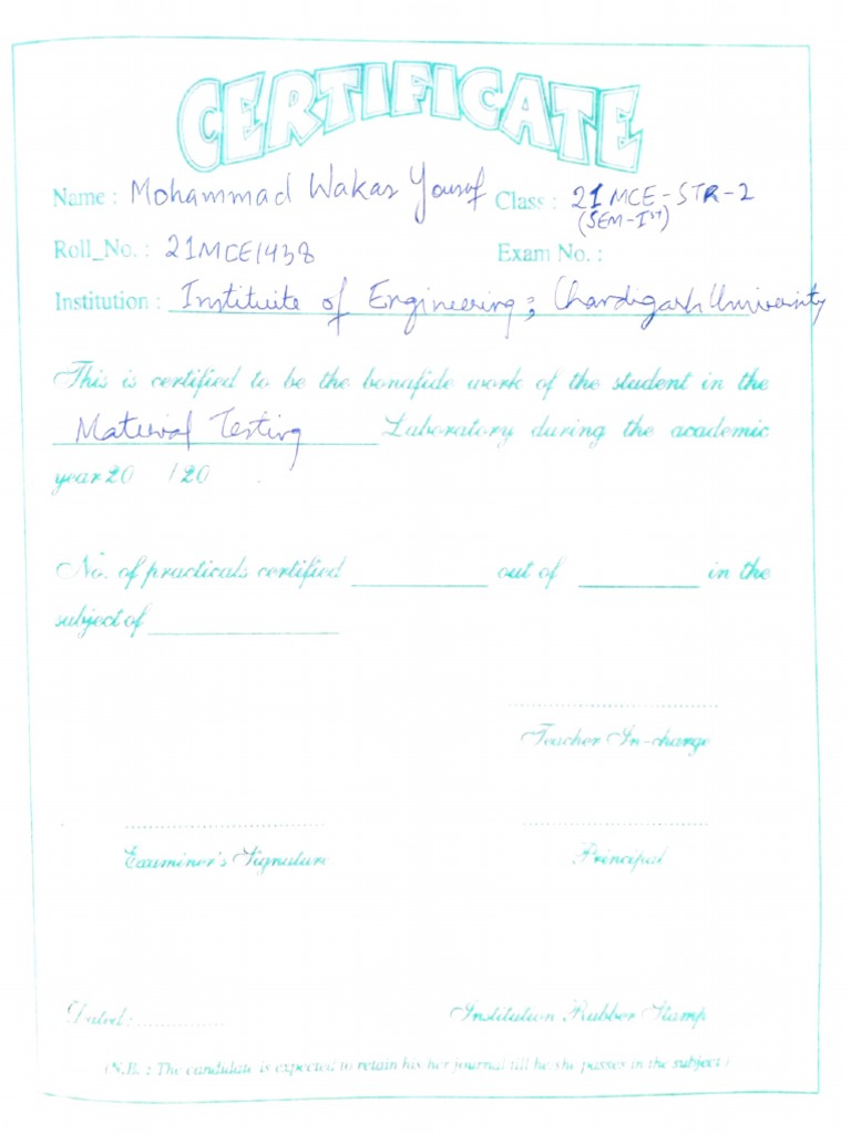 21mce1438 - Mat Test Lab Report PDF | PDF