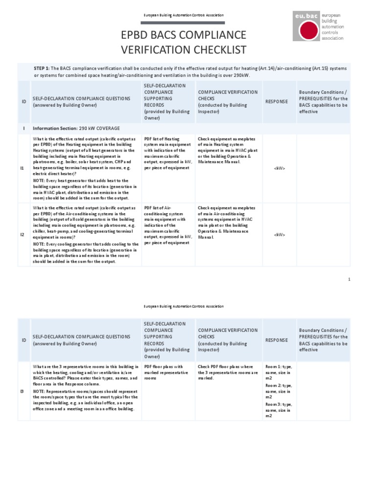 Epbd Bacs Compliance-Verification-Checklist | PDF | Building Automation ...