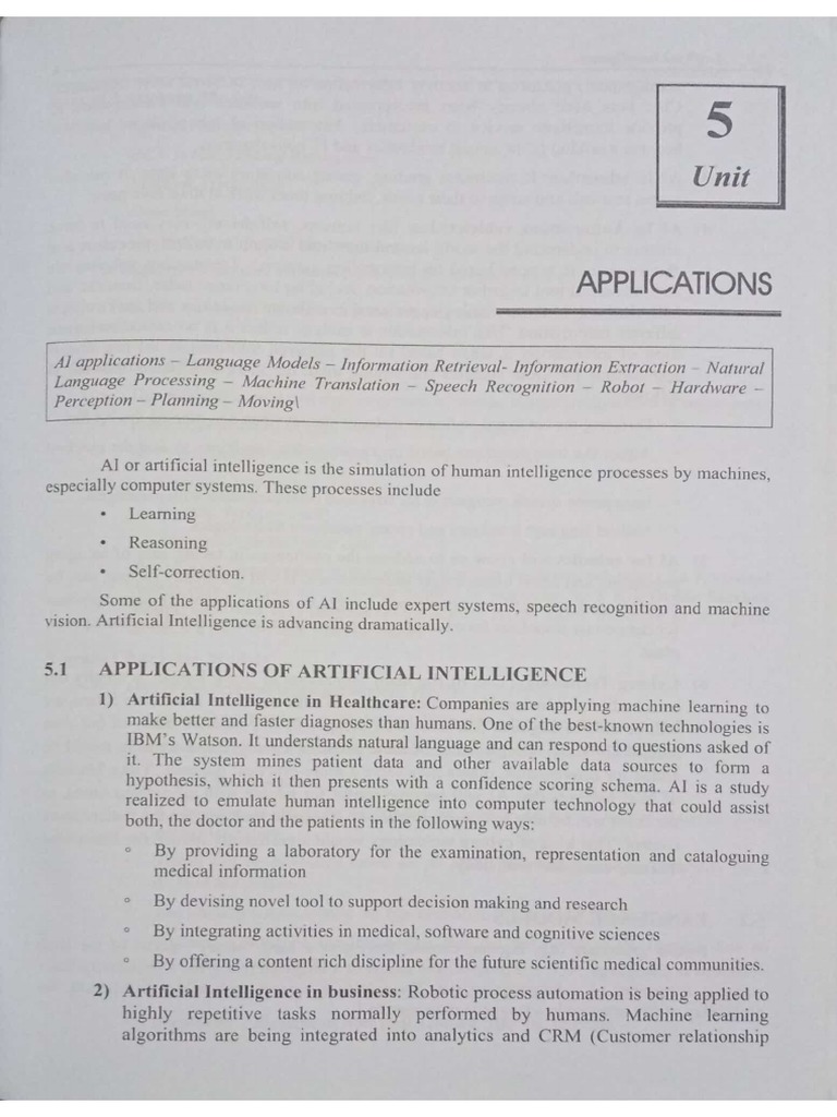 AI - Unit 5 - Applications | PDF