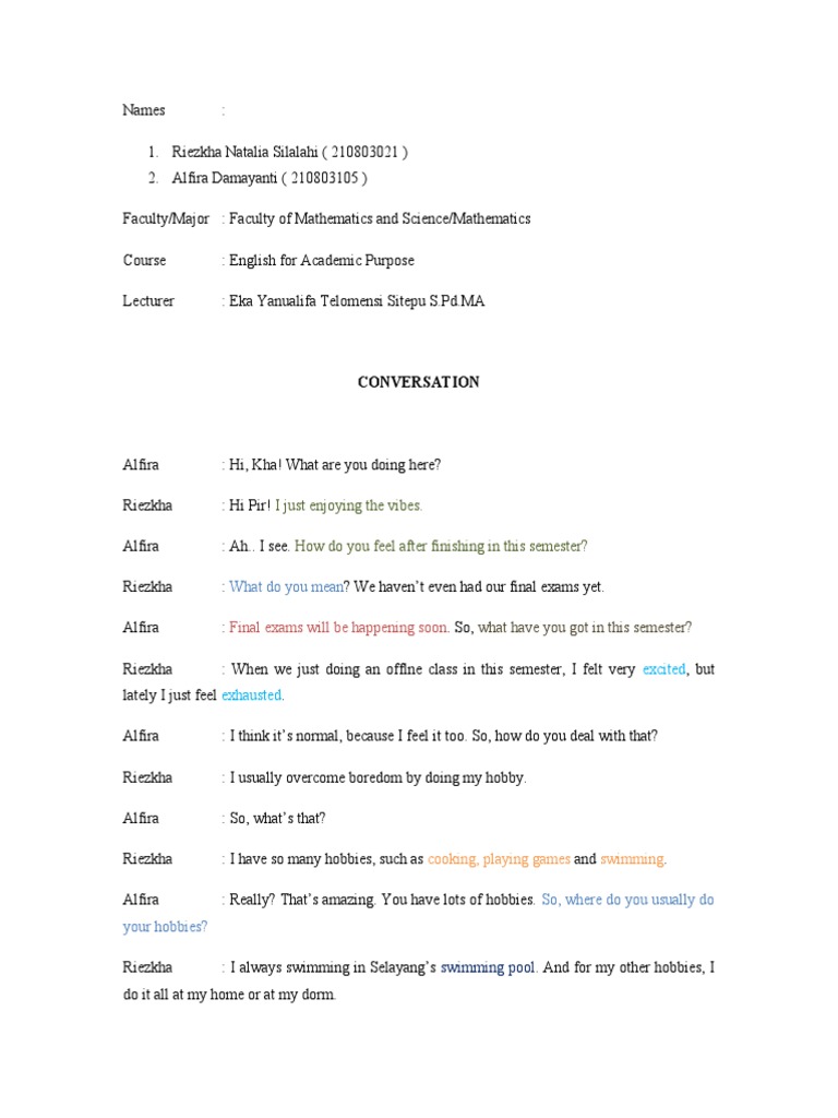 A Conversation Between Two University Students Discussing Their ...