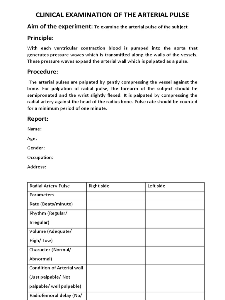 1. Clinical examination of the Arterial pulse | PDF