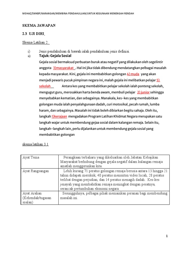 Skema Latihan Modul Mari Menulis Pendahuluan 2021 | PDF
