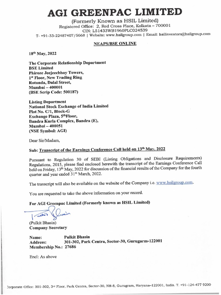 (Ar Gaon: Agi Greenpac Limited | PDF | Profit (Economics) | Cost Of Capital