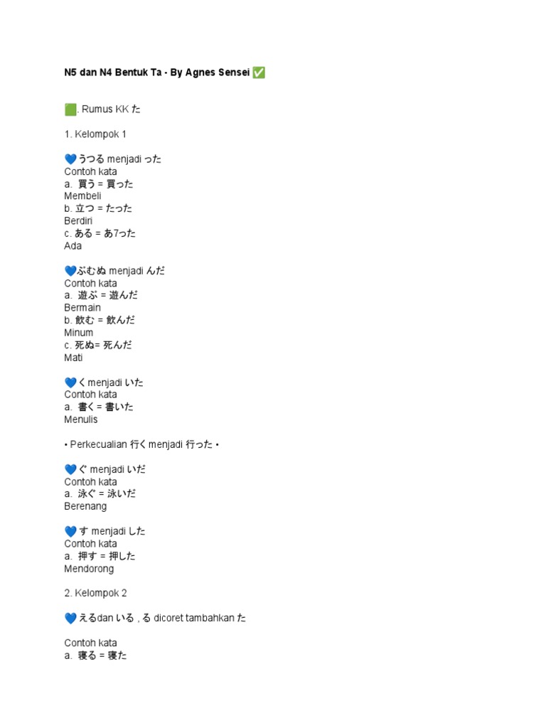 N5 Dan N4 Bentuk Ta - by Agnes Sensei PDF | PDF