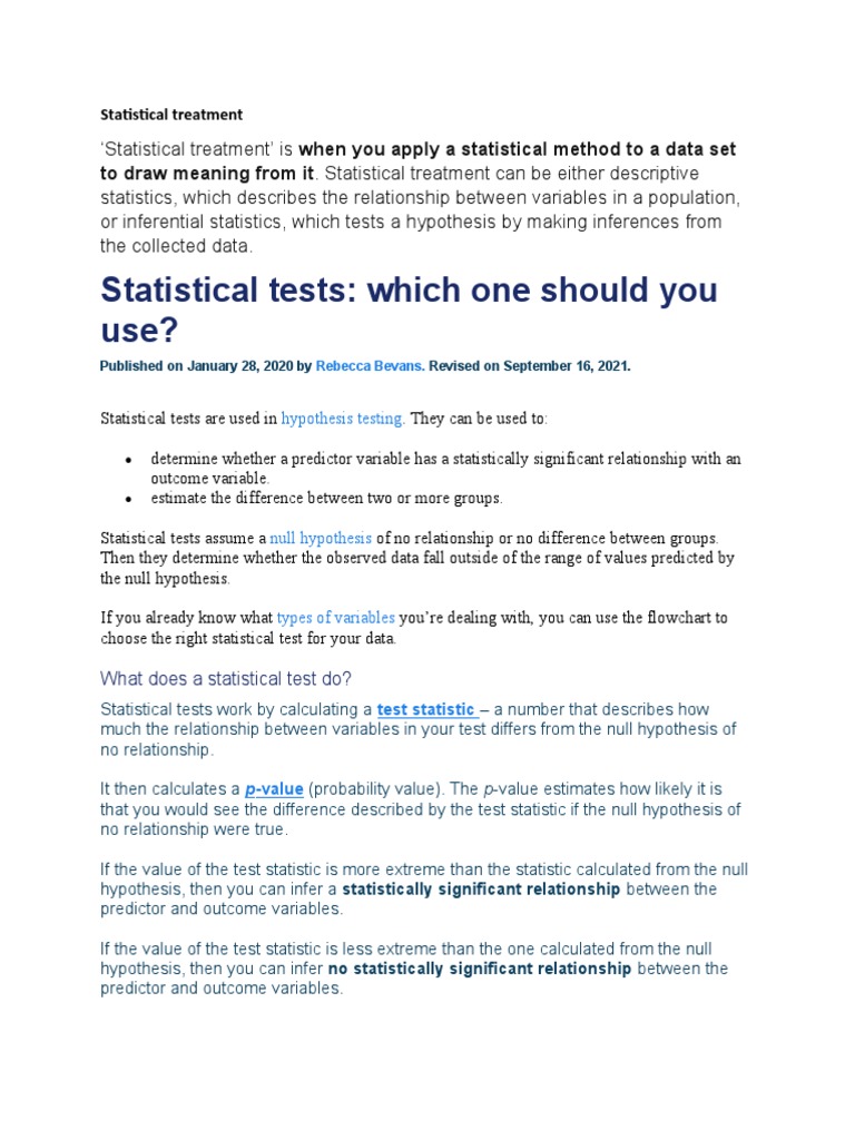 Statistical Treatment | PDF | Statistics | Statistical Hypothesis Testing