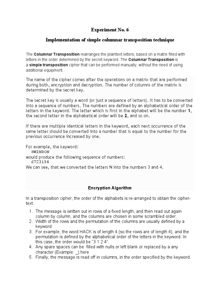 Expt 9 Simple Columnar Transposition | PDF | Cryptography | Secure Communication