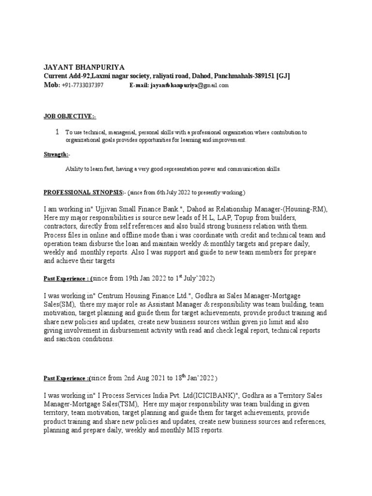 Jayant Resume OCT2022 | PDF