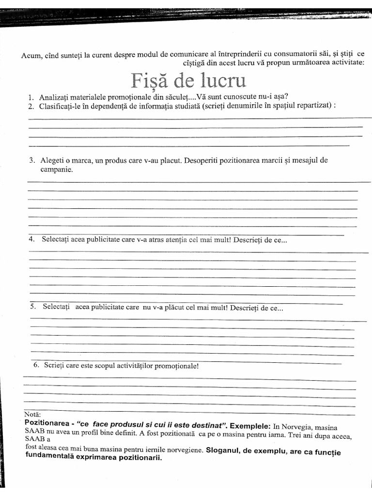 fisa de lucru - promovarea | PDF