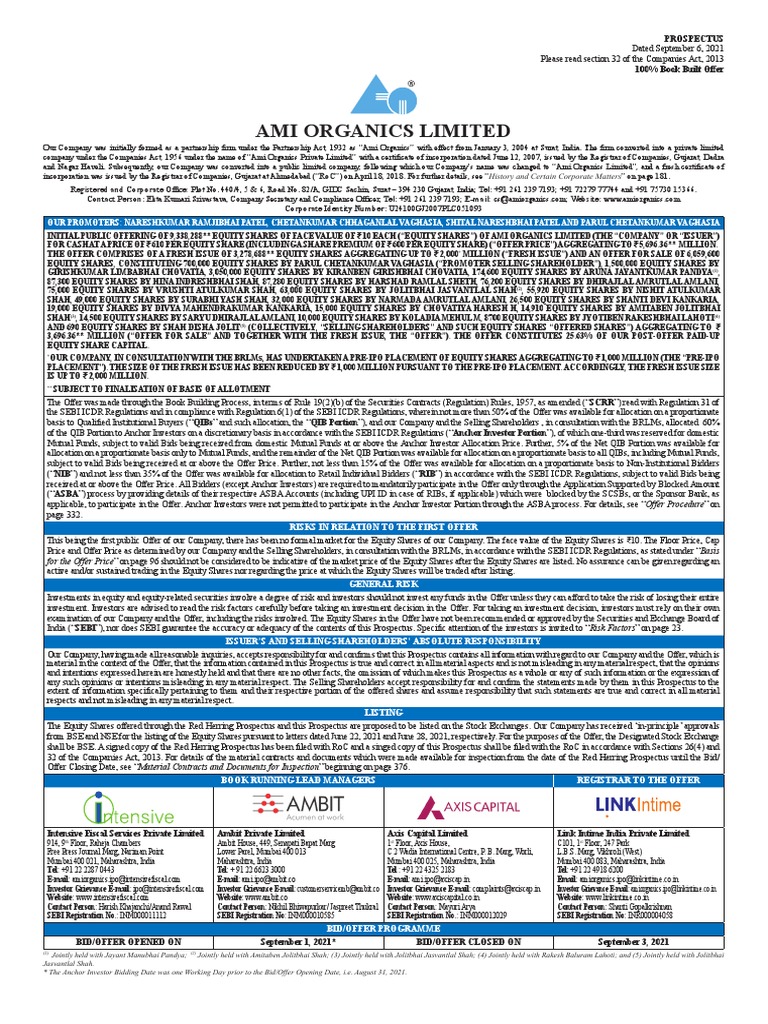 Ami Organics PDF | PDF | Stocks | Investing