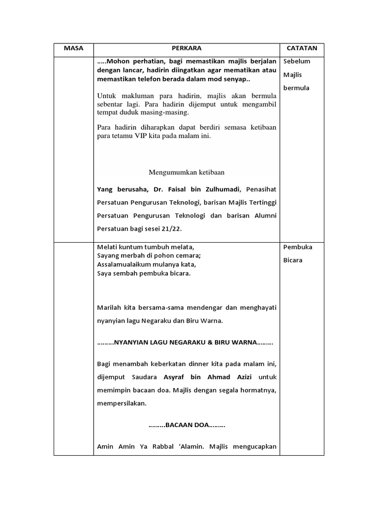 Skrip Emcee Dinner | PDF