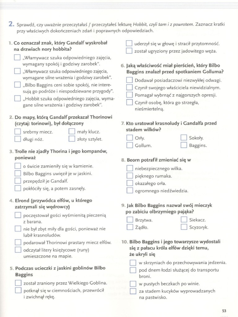 Hobbit Test Wiedzy PDF | PDF
