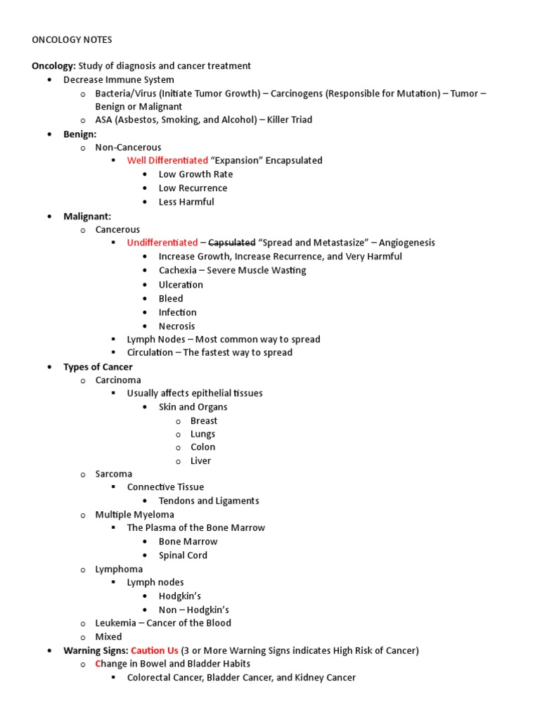 Oncology Notes | PDF | Cancer | Radiation Therapy
