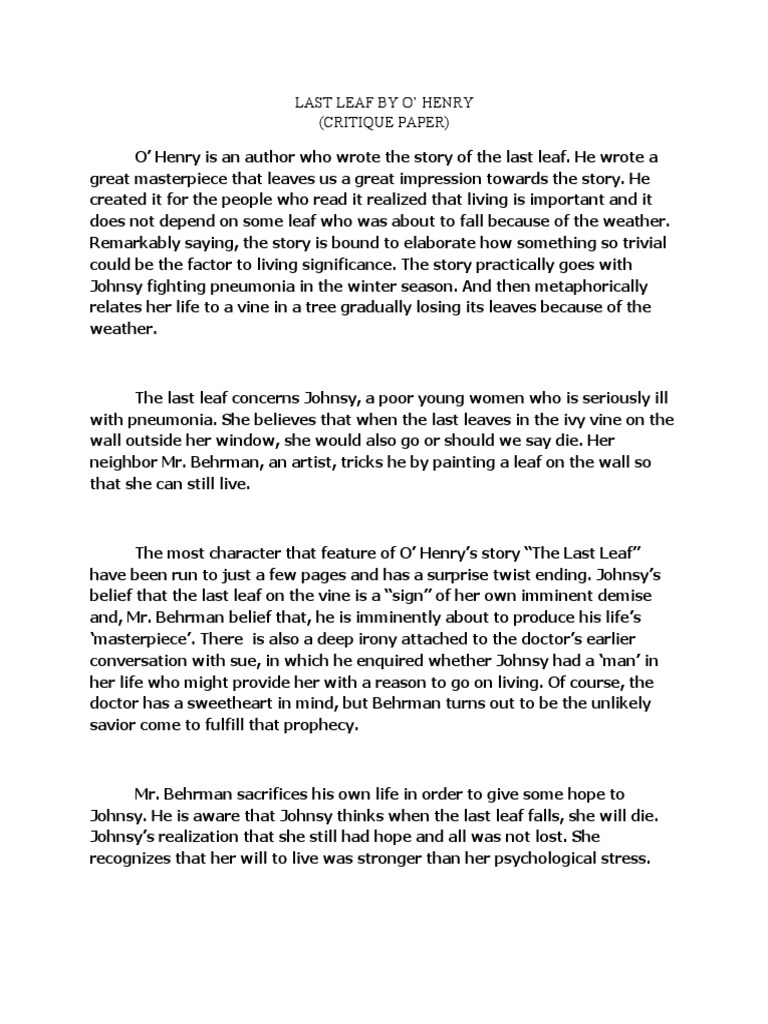 critique-paper-last-leaf-by-o-henry | PDF