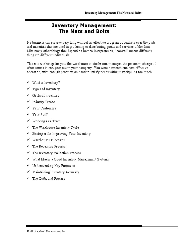 Outline - Inventory Management - The Nuts and Bolts | PDF | Business
