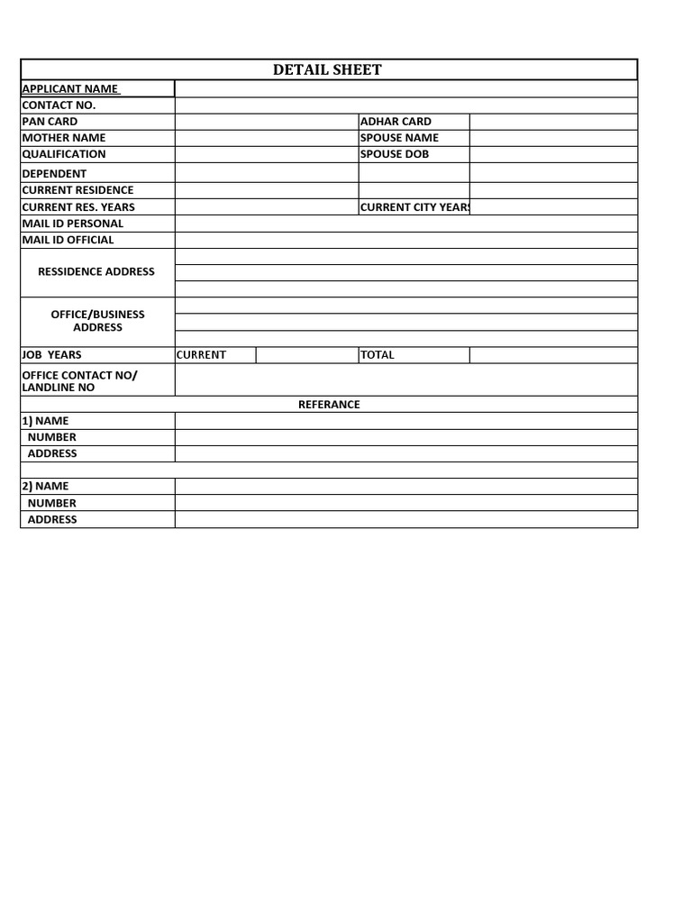 Residence and Applicant Details Sheet | PDF