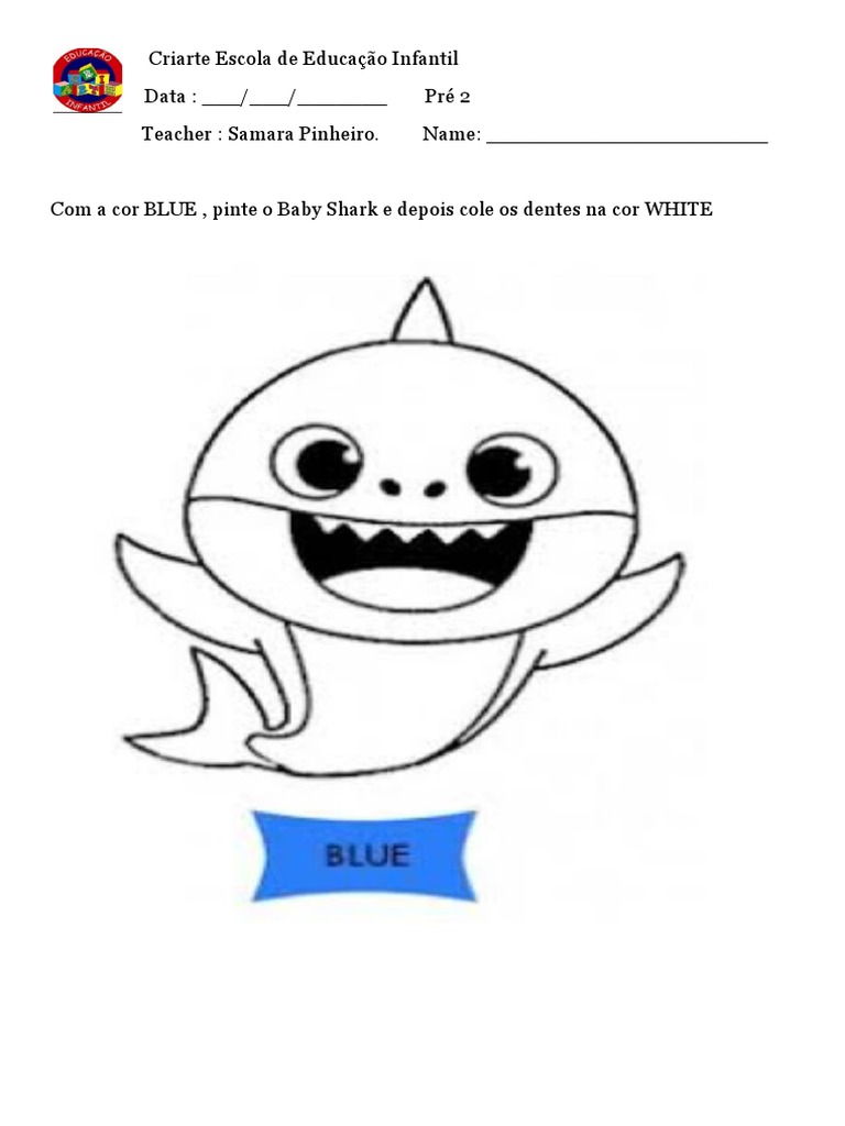 Atividade De Pintura Do Baby Shark Com Cores Primárias Para A Turma Pré