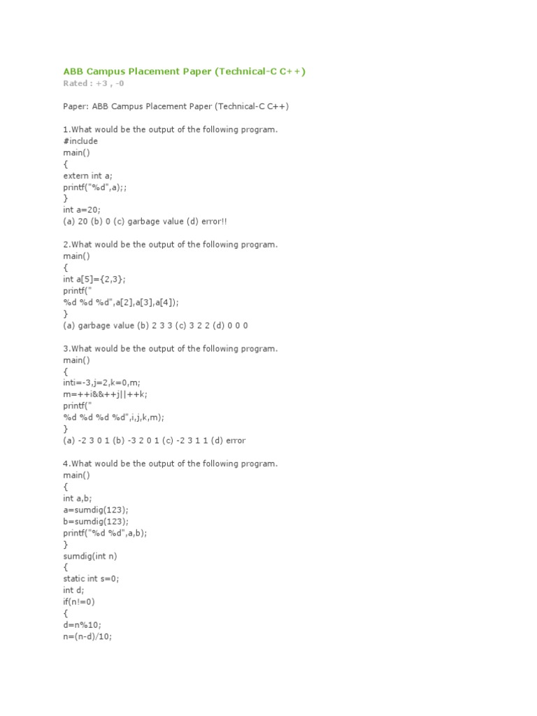 ABB Technical Placement Exam Paper | PDF | Computer Engineering ...