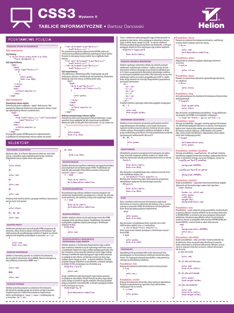 Tablice Informatyczne css3 Wydanie II Bartosz Danowski | PDF
