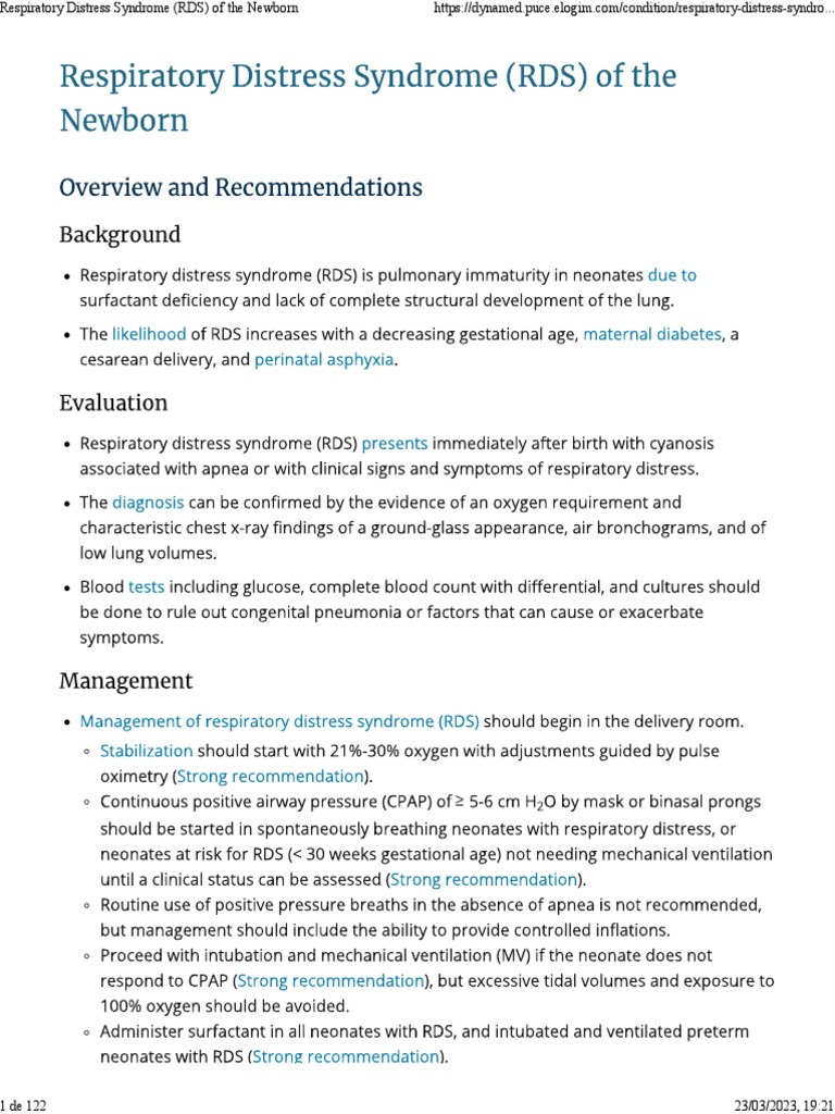 Respiratory Distress Syndrome (RDS) of the Newborn | PDF | Maternal ...