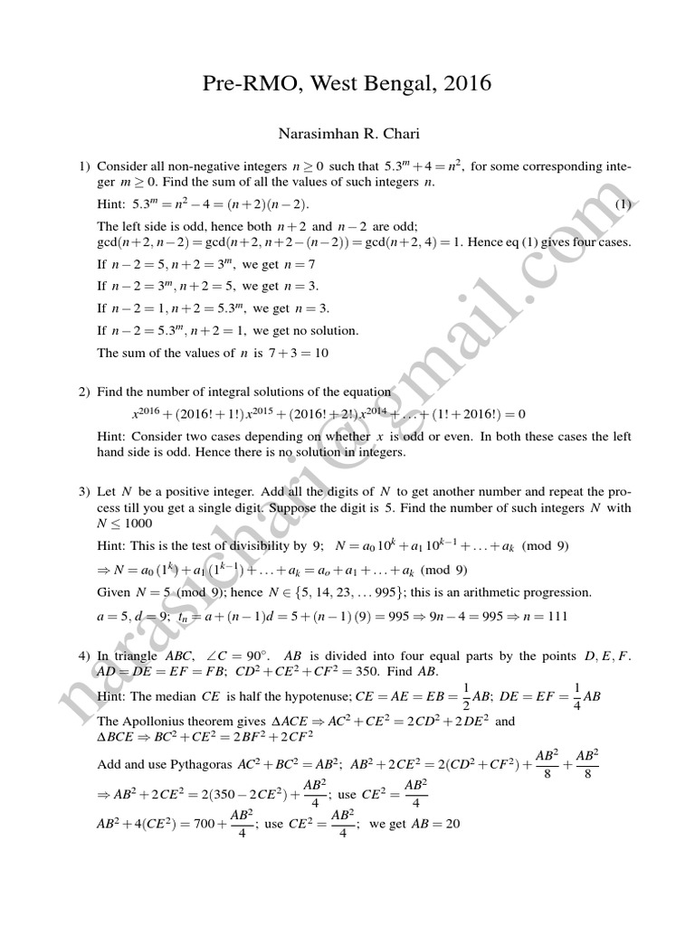 Pre-Rmo 2016 West Bengal | PDF