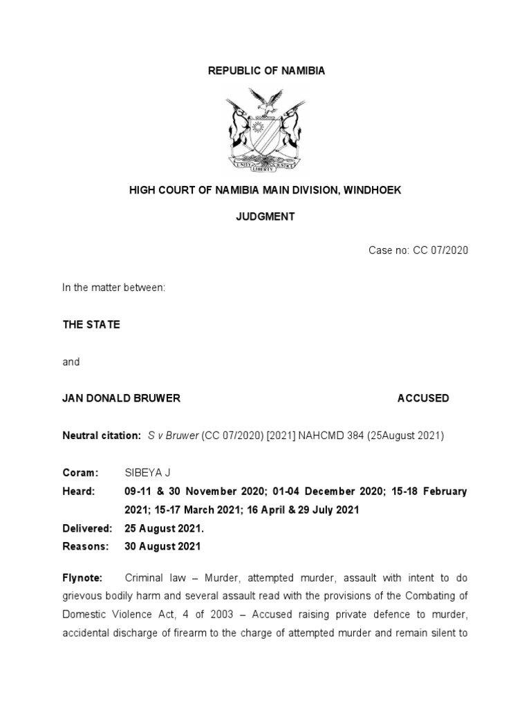 S V Bruwer (CC 07-2020) (2021) NAHCMD 384 (25 August 2021) | PDF ...