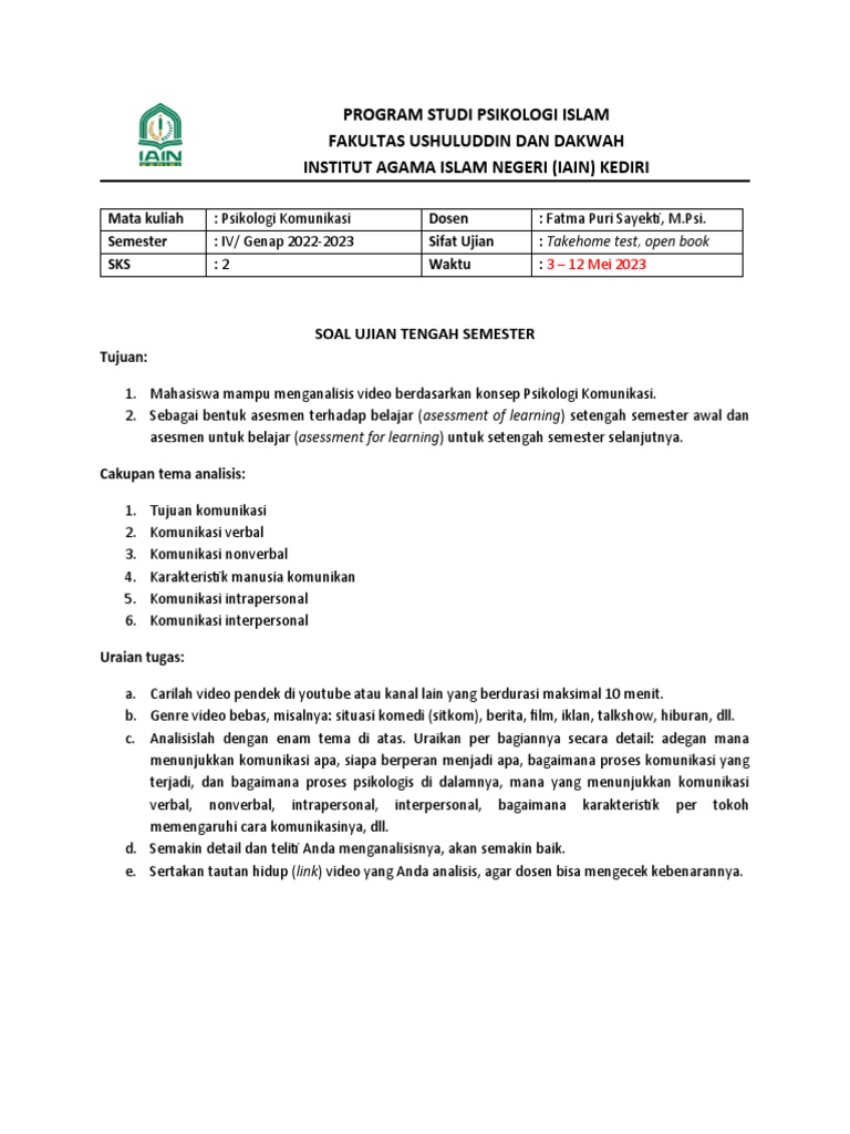 Soal Uts Psikom 2023 | PDF | Karier & Perkembangan