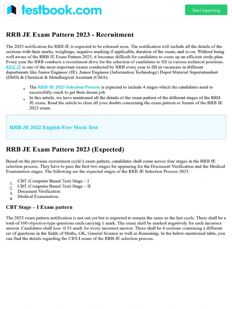 RRB JE Exam Pattern 2023 - Recruitment | PDF