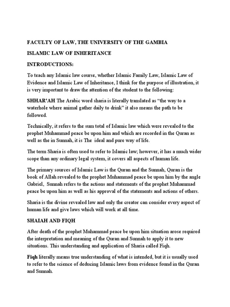 Islamic Law of Inheritance Notes | PDF | Sharia | Inheritance