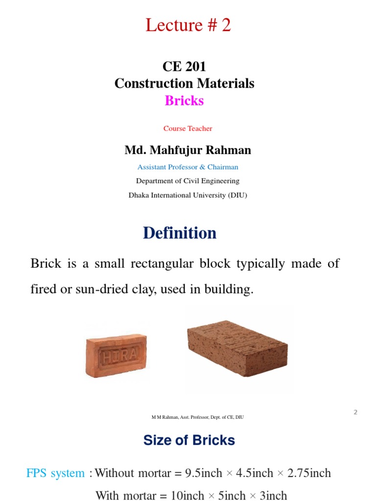 Brick Lecture by Md. Mahfujur Rahman | PDF | Brick | Lime (Material)