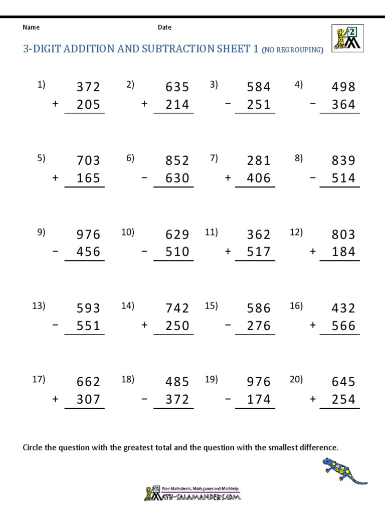 3-Digit Addition and Subtraction No Regrouping | PDF