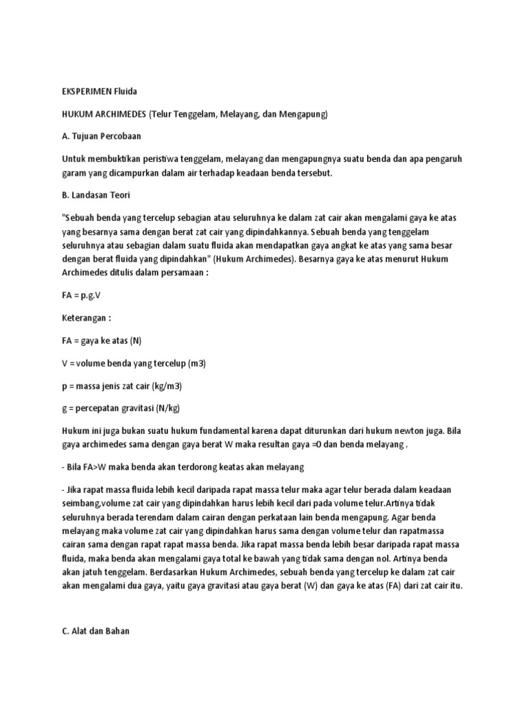 EKSPERIMEN Fluida. MFE | PDF