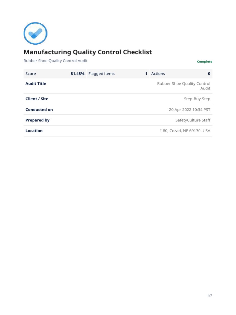 Manufacturing Quality Control Checklist 2022 | PDF