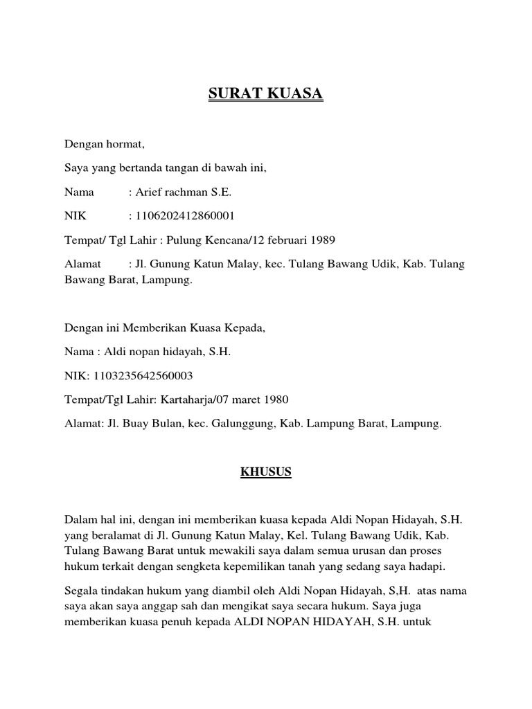 Surat Kuasa Hukum | PDF