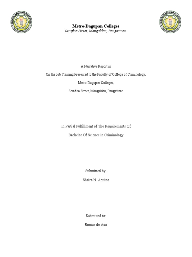 Part 1 of Narrative Report | PDF