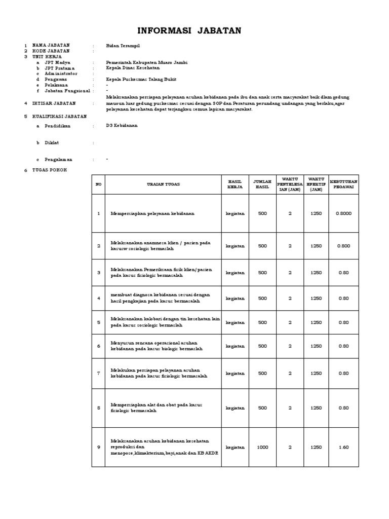 Anjab Bidan Terampil | PDF