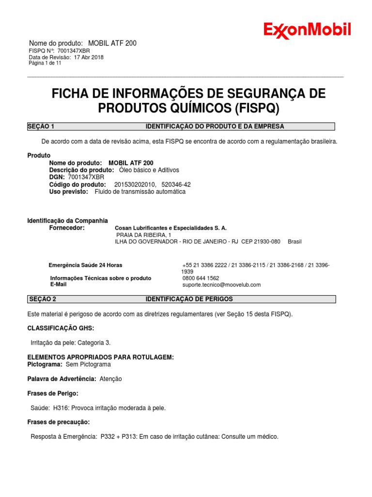 FISPQ - MOBIL ATF 200.pdf | PDF